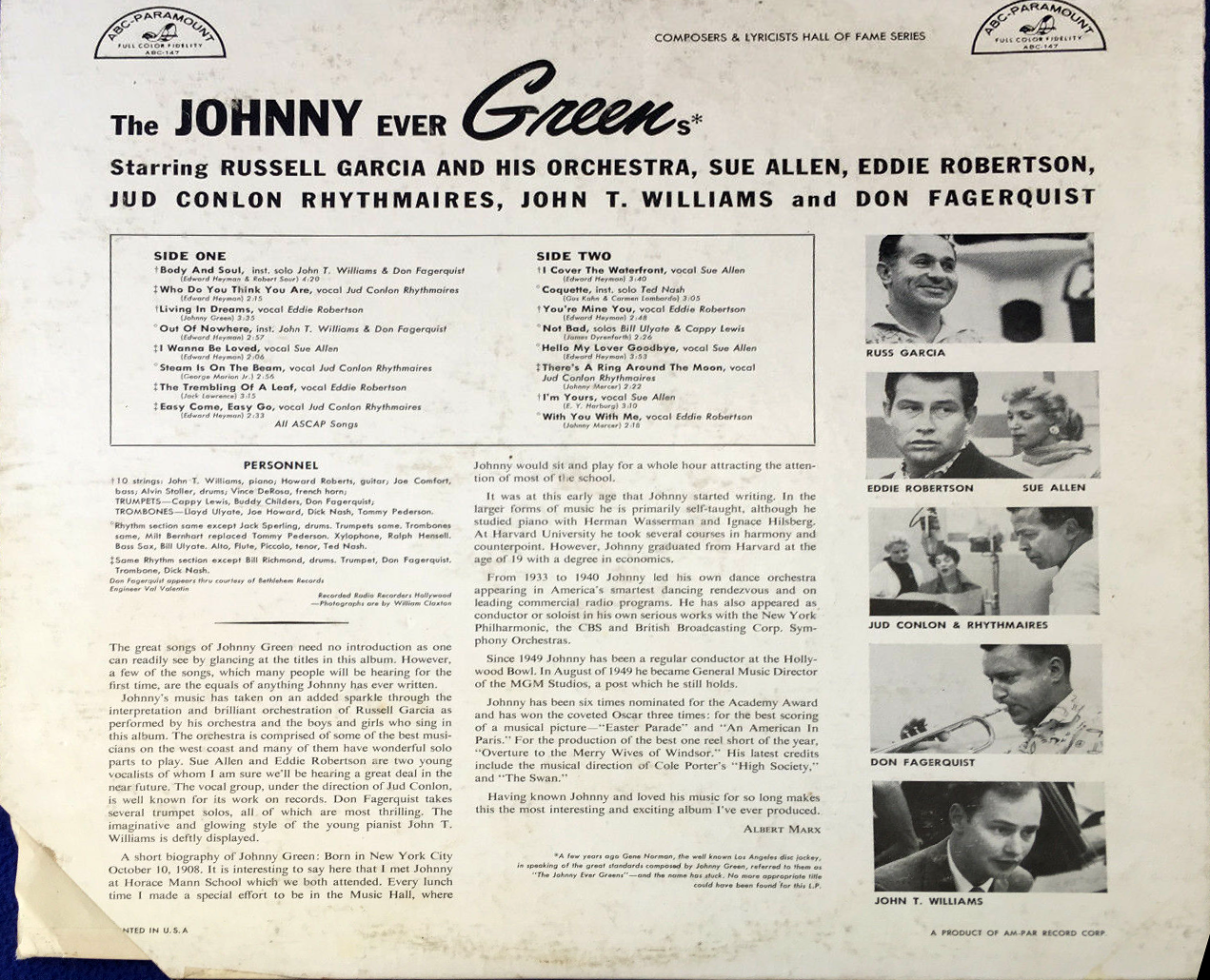 Recording date for THE JOHNNY EVER GREENS (Russell Garcia)? - JOHN ...