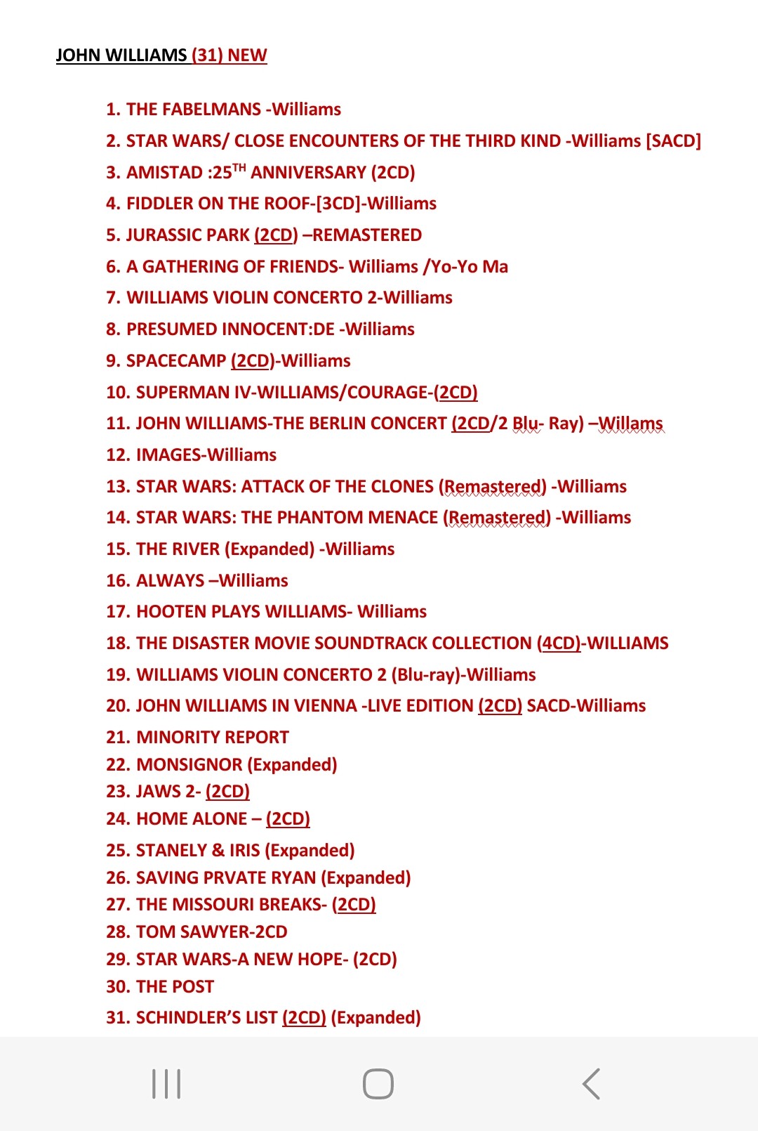Williams scores (OSTs, expansions etc.) you still have sealed in your ...